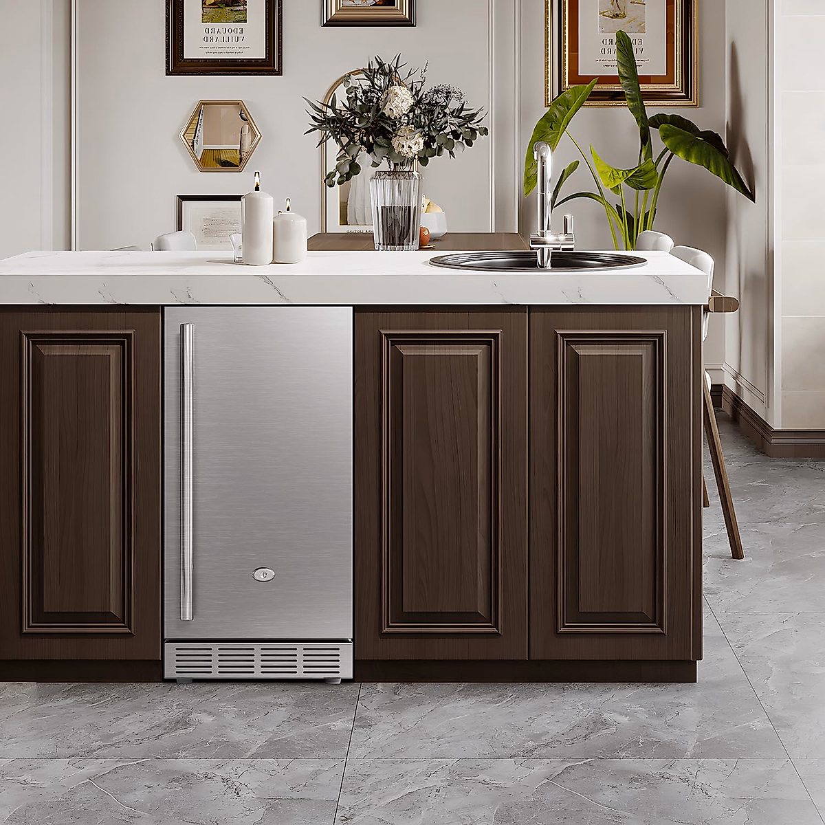 cureder 15 Inch Outdoor Refrigerator, Weather Proof Stainless Steel Beverage Beer Cooler Under Counter Fridge, Indoor/Outdoor Refrigerator with 3 Shelves for Patio Kitchen and Commercial Use