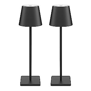 Howskys 2 Pack Black Cordless Table Lamp,5500mAh Battery Powered Table Lamp,3W Touch Rechargeable Battery Table Lamp 3000k Warm White,IP54 Indoor/Outdoor Table Lamp