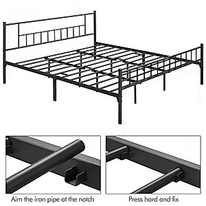 Yaheetech King Size Metal Bed Frame with Headboard and Footboard Platform Bed Frame with Storage No Box Spring Needed Mattress Foundation for Adults Black