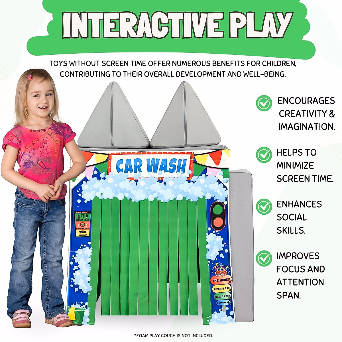 Couch Swag Play Panel for Childrens Foam Sofa Kids Couch (Car Wash)