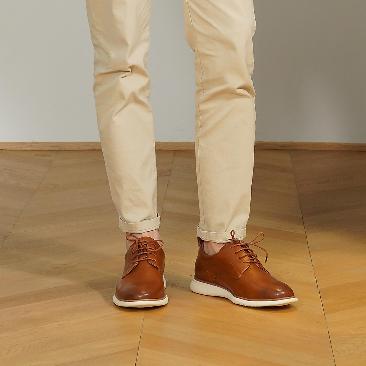 Jousen Men's Brown AMY9006 Dress Shoes, Size 10.5, Oxford, Classic Retro Style, Comfortable and Breathable