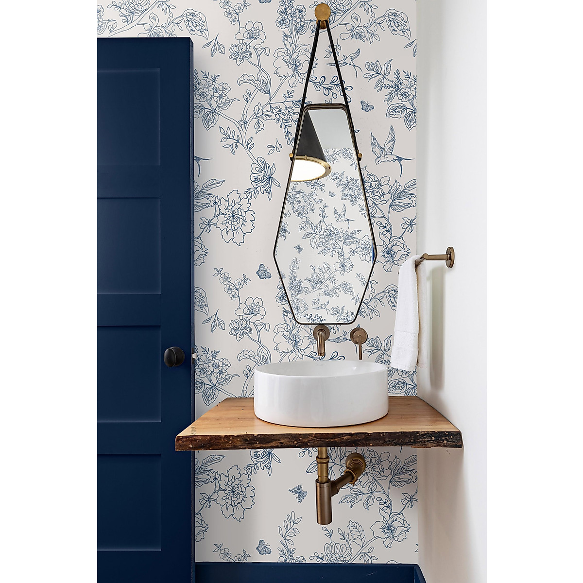 Froluya Vintage Floral Wallpaper Peel and Stick Wallpaper 118"x17.7" Removable Boho Peel and Stick Wallpaper Self Adhesive Wall Paper for Bedroom Cabinets Shelf Liner Vinyl Roll,Cream White and Blue