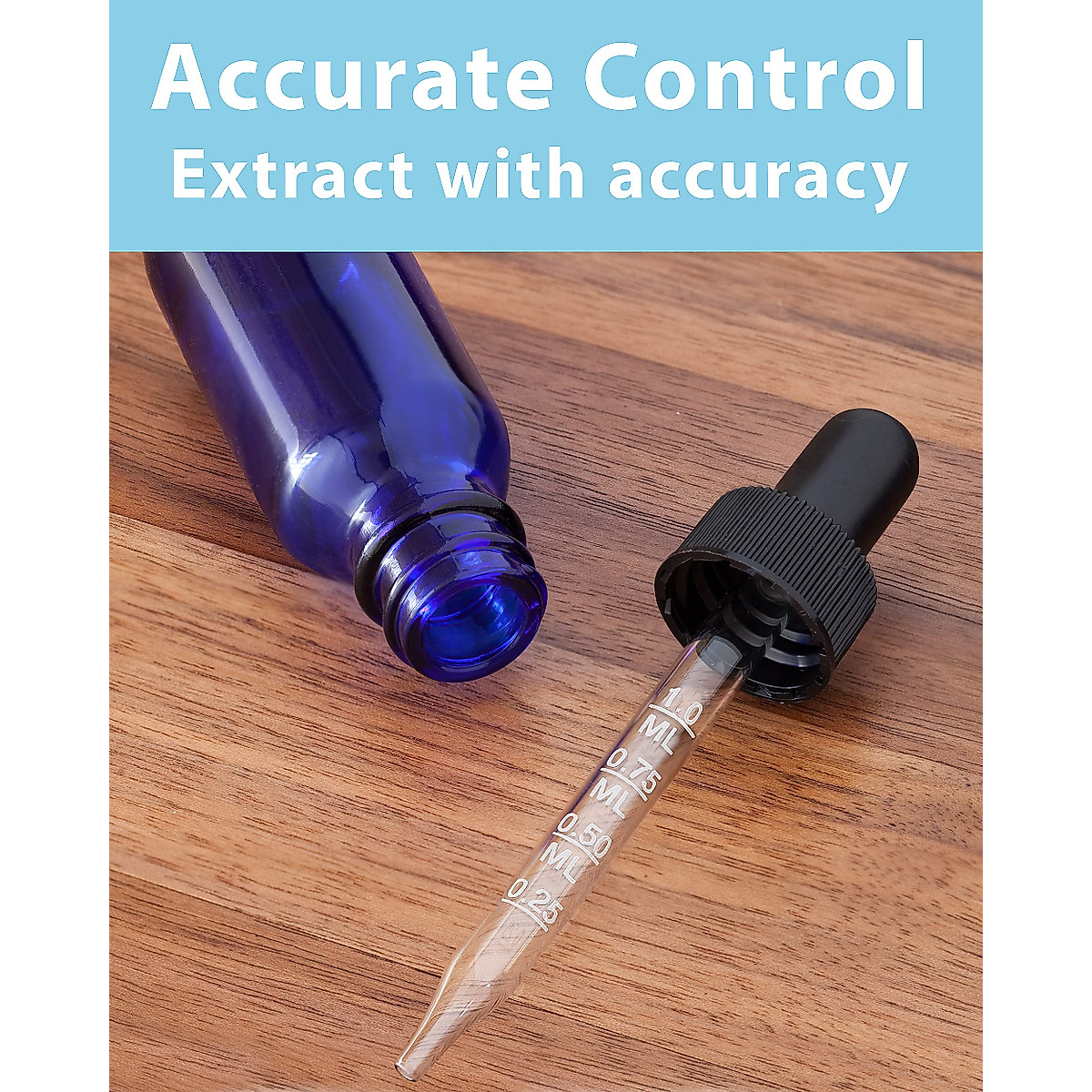 JUVITUS 1 oz / 30 ml Cobalt Blue Glass Boston Round Bottle with Graduated Measurement Glass Dropper (4 pack) + Funnel