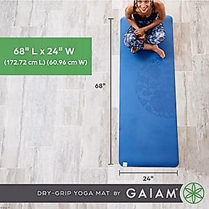 Gaiam Dry-Grip Yoga Mat - 5mm Thick Non-Slip Exercise & Fitness Mat for Standard or Hot Yoga, Pilates and Floor Workouts - Cushioned Support, Non-Slip Coat - 68 x 24 Inches - Marbled
