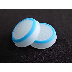 Silicone Thumb Stick Joystick Cap Analog Grip Thumbsticks Cap Cover Case for PS4 PS3 Xbox One Xbox 360 Game Controllers (White-Blue)