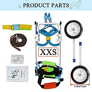 HobeyHove Adjustable Dog Cart/Wheelchair for Back Legs，Pet/Doggie Wheelchairs with Disabled Hind Legs Walking，Light Weight (7-Size)(XXS)