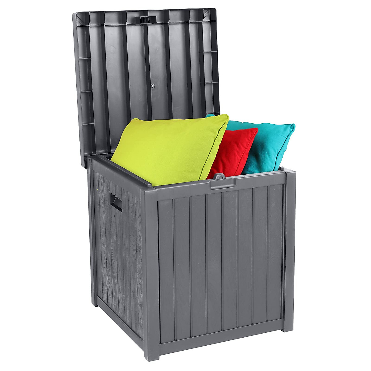 VINGLI 51 Gallon Outdoor Deck Box, Plastic Deck Box Design with Convenient Handles, Lockable Storage Box for Patio, Garden, Backyard and Balcony (Grey)