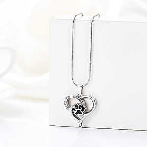ADENLA Crystal Heart Urn Necklaces Cat Dog Paw Print Cremation Ashes Holder Pendant Necklace Pet Paw Footprint Ash Urn Jewelry for Pet