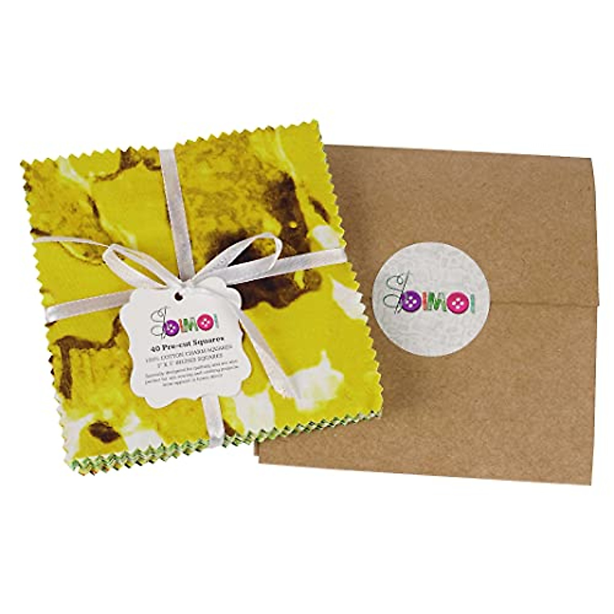 Soimoi Marble Textures Print Precut 5-inch Cotton Fabric Quilting Squares Charm Pack DIY Patchwork Sewing Craft- Yellow & Green