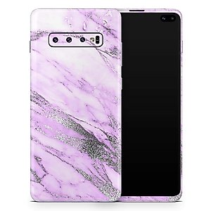 DesignSkinz Purple Marble & Digital Silver Foil V10 2 Protective Vinyl Decal Wrap Skin Cover Compatible with The Samsung Galaxy S20 (Screen Trim & Back Glass Skin)