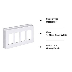 [2 Pack] BESTTEN 4-Gang Screwless Wall Plate, USWP6 Snow White Series, Decorator Outlet Cover, H4.69” x L8.35”, for Light Switch, Dimmer, GFCI, USB Receptacle
