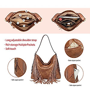 Shoulder Bags for Women Crossbody Bags Hobo Fringe Handbag Purse Satchel Tassel Bag Large Multi Pocket Adjustable Strap