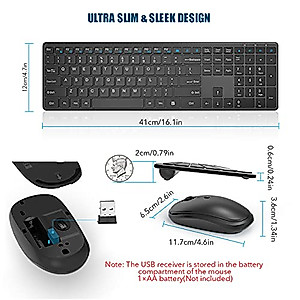 RATEL Wireless Keyboard and Mouse Combo Silent, 2.4GHz Ultra-Thin Full Sized Wireless Keyboard Mouse Set with USB Receiver for Computer, Desktop, PC, Notebook, Laptop (Black)
