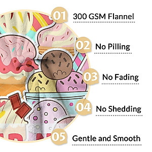 Custom Ice Cream Blanket Gift - 30x40 Inches Cute Blankets for Girls & Kids - Colorful Soft Fuzzy Throw for Couch, Office