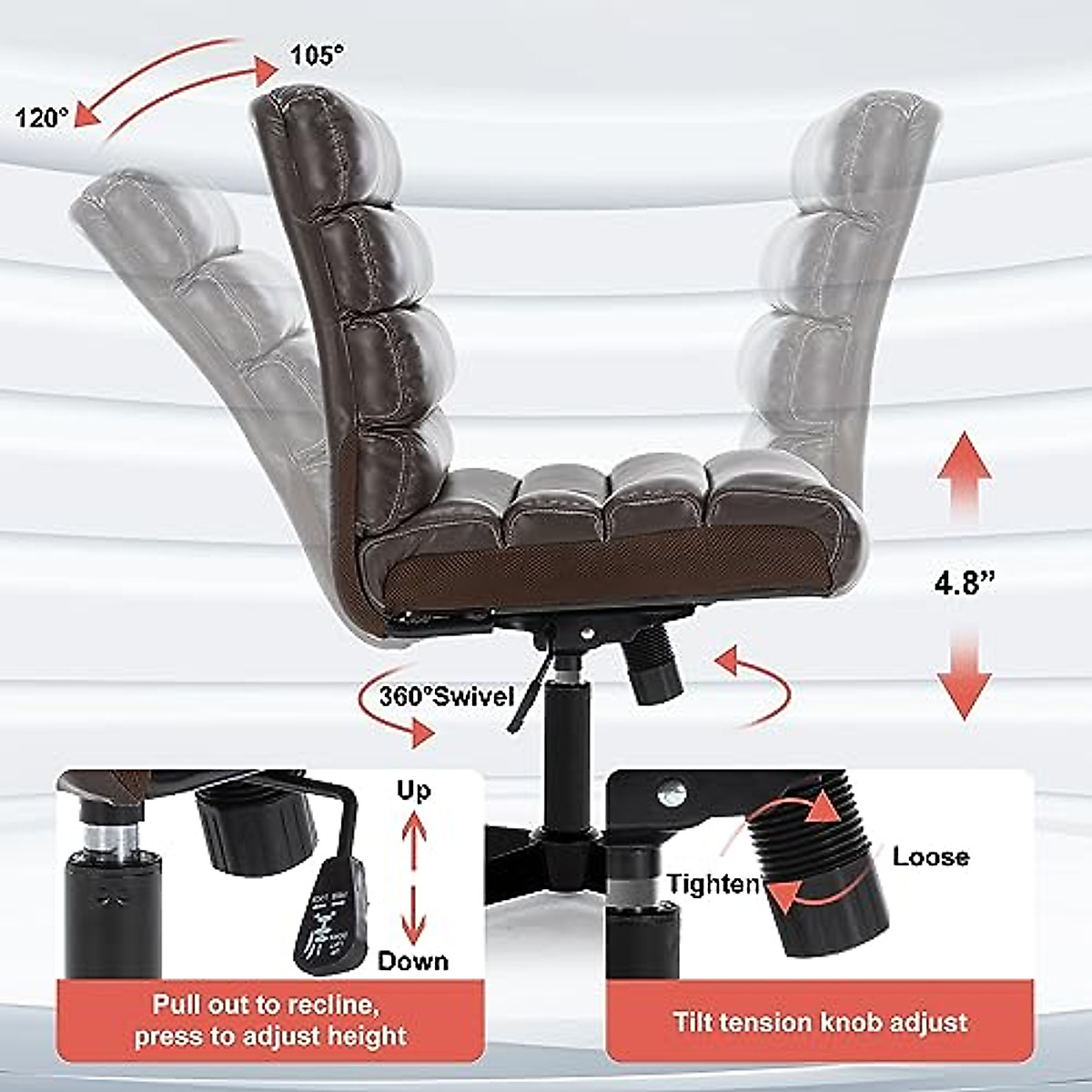Home Office Desk Chair PU Leather, Excutive Computer Chair No Wheels Modern Office Chair for Bedroom, Game, Study, Brown