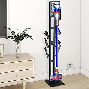 Docking Station Holder Vacuum Stand Rack Compatible with V15 Detect, V11 V10 V8 V7 V6 Cordless Vacuum Cleaners, Floor Docking Station Metal Organizer Bracket with 6 Hooks, Matte Black