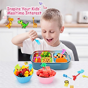 80PCS Silicone Lunch Box Dividers for Kids Lunch Accessories Set, Including 24 Reusable Silicone Cupcake Liners Baking Muffin Cups with 56 Animal Food Picks for Kids, Lunchbox Bento Box Accessories