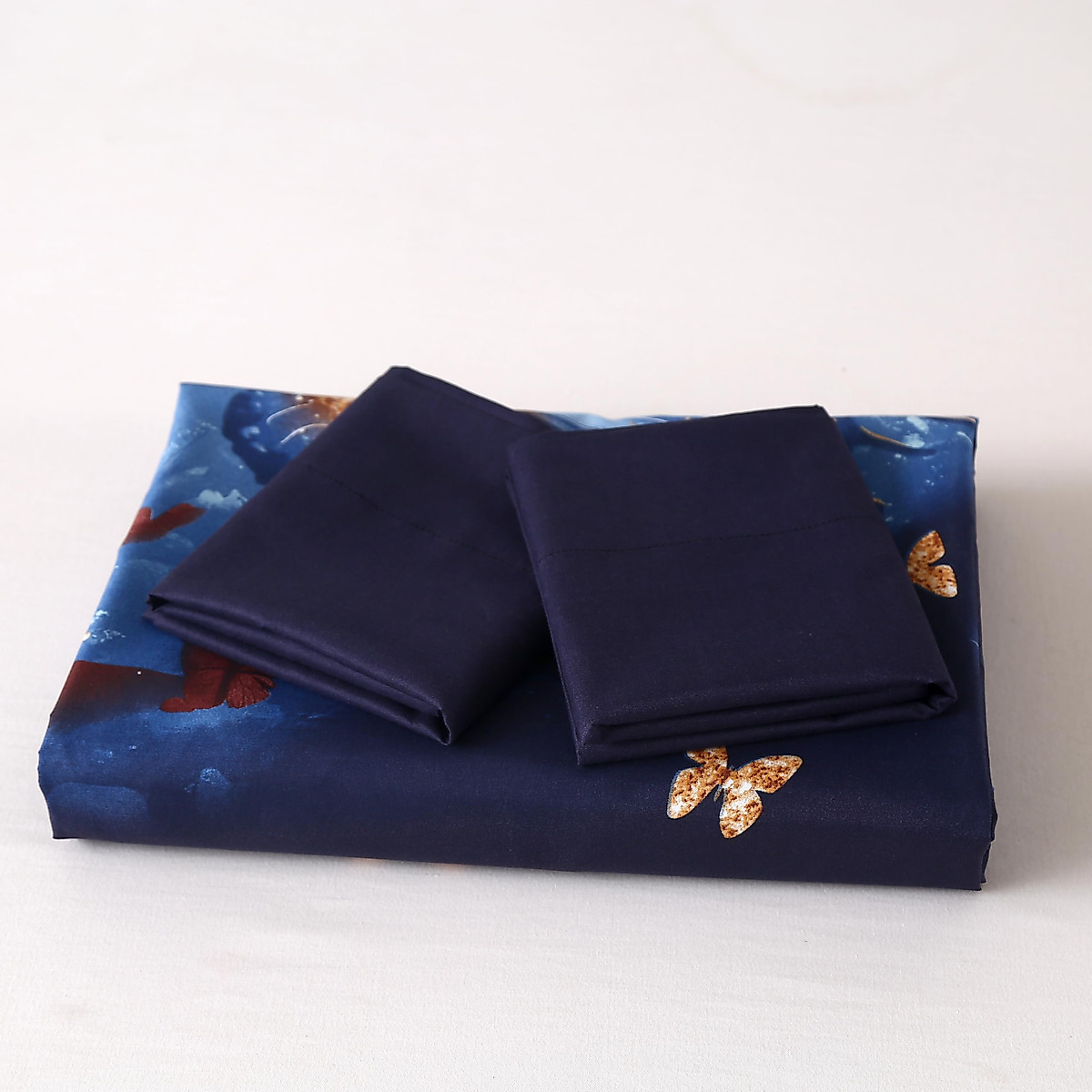 MAG 3pcs Butterfly Bedding Duvet Cover Set,Vintage Bedding Sets,Cute Duvet Cover Set for Toddler, Kids, Girls, Super Soft Microfiber (no Comforter) (Dark Blue, Twin)