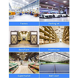 KUKUPPO 4 Pack LED High Bay Light 240W 190W 140W Adjustable, 3000K 4000K 5000K Adjustable UFO Bay Light with 5' Cable and Plug, 0-10V Dimmable AC100-277V UL&DLC Listed, White