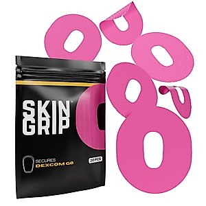 Skin Grip Adhesive Patches for Dexcom G6 CGM – Waterproof & Sweatproof Adhesive for 10-14 Days, Pre-Cut Adhesive Medical Tape, Continuous Glucose Monitor Sensor Cover – 20 Pack, Pink