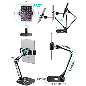 AboveTEK Tablet Stand, Multi-Angle Adjustable iPad Stand Holder, 360° Swivel iPad Stand Aluminum Desk Mount Fits 4”-11"(Diagonal) iPad/Mini/Air/Pro for Business Kiosk Office – Black