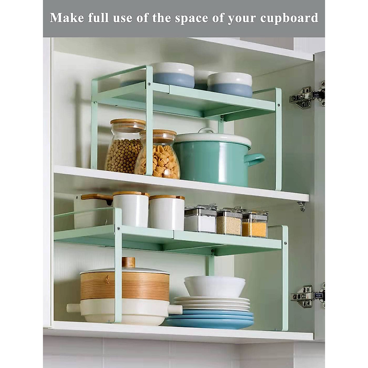 Fairyhouse Expandable Cabinet Organizer Shelf for Kitchen Countertop, Under Sink, Pantry Organization and Storage, Office Desk Shelf, Mint Green