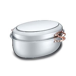 CONCORD Premium 12 Quart Stainless Steel Roasting Pan with Hangable Rack. Oval Turkey Roaster with Griddle Lid Multi-use Cookware