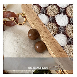 Women's Shoulder Bag Fashion Chain Tote Bag Wooden Clip Cross-body Bag Color Corduroy Cross-body Bag Wallet (Colored)