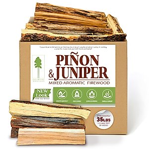 Old Wood Piñon and Juniper Firewood, Approximately 70lbs Box - Aromatic Blend for Indoor and Outdoor Use, 13"-14" Length, Southwest Scent - Fireplace, Fire Pit, Ambiance - 35 Box Packaging