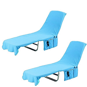 Kovot Beach Chair Towel Cover – Super Absorbent and Soft – Chaise Lounge Chair Towel Cover with Pockets – 84 x 26 Inches Light Blue Quick Drying Tanning Towel Cover – 2 Pack