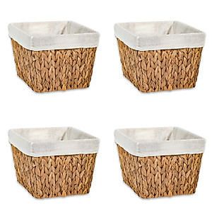 Trademark Innovations 11.5" Hyacinth Storage Basket with Handles and Fabric Liner Rectangular (Set of 4)