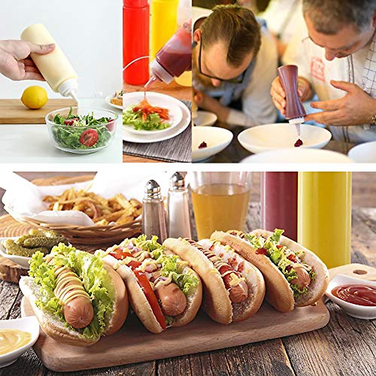 Zddaoole 4 Pack 32oz Plastic Squeeze Bottles,1000ml Condiment Squeeze Bottles with Twist On Cap Lids,Perfect for Ketchup, BBQ, Sauces, Syrup, Condiments, Dressings, Arts and Crafts