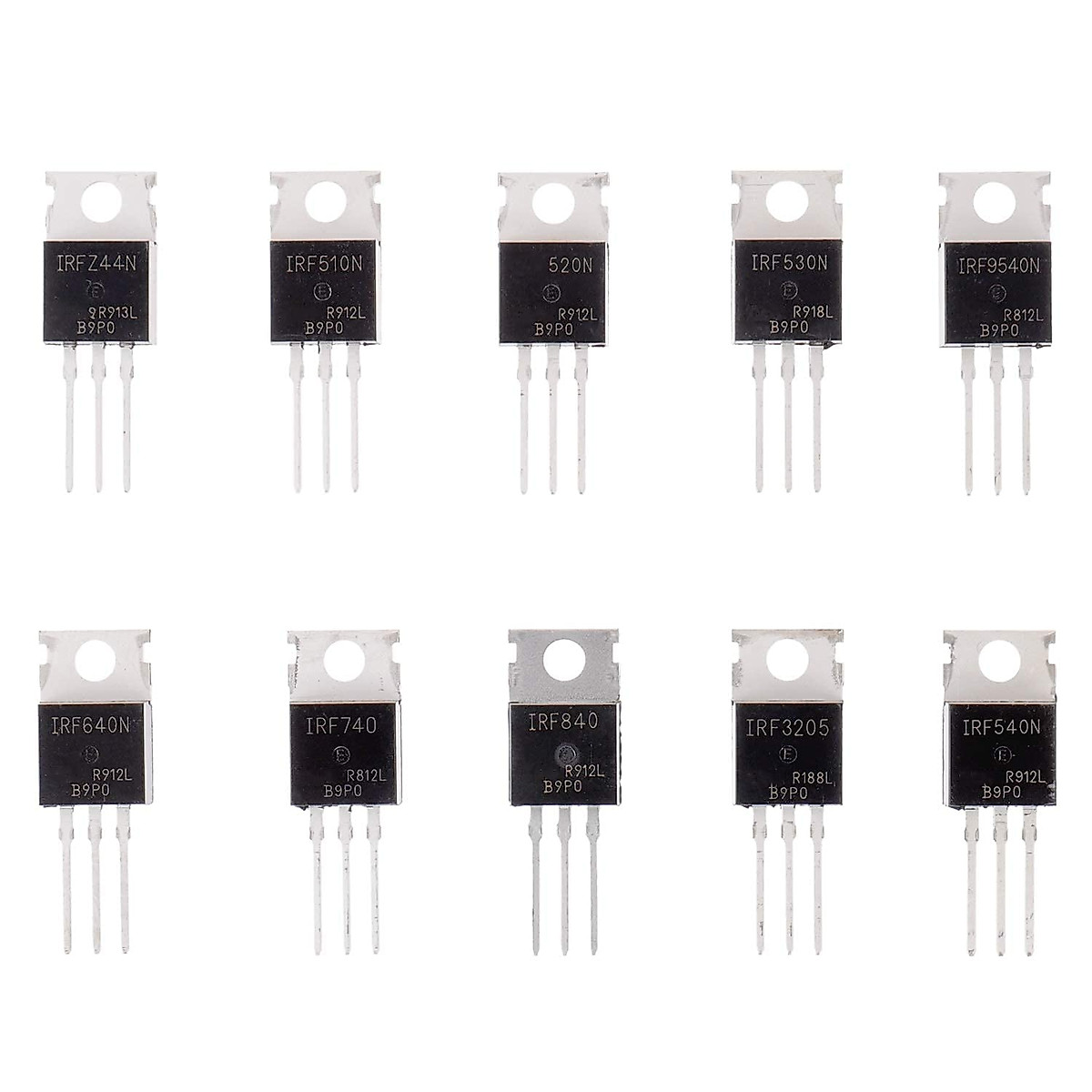BOJACK 10 Values 50 Pcs IRFZ44N IRF510N IRF530N IRF540N IRF640N IRF740 IRF840 IRF3205 IRF9540 IRF Series transistors MOSFET Assortment Kit