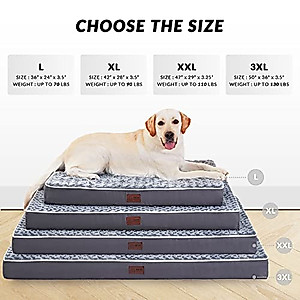 Orthopedic Memory Foam Dog Bed for Large Dogs, Waterproof Dog Crate Bed, Washable Pet Mat with Removable Cover and Nonskid Bottom