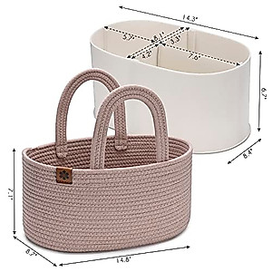 PeraBella 2-in-1 Baby Diaper Caddy Organizer for Changing Table, Cotton Rope Diaper Basket for Boy, Girl, Gift for Baby Shower, Nursery Diaper Organizer, Portable Diaper Storage, Car Caddy Organizer