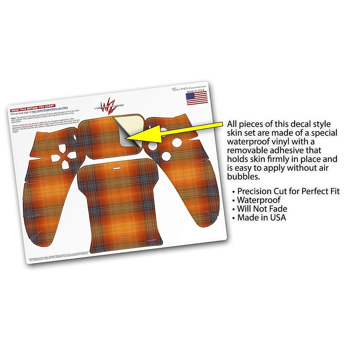 WraptorSkinz Skin Wrap compatible with Sony PS5 DualSense Controller Plaid Pumpkin Orange (CONTROLLER NOT INCLUDED)