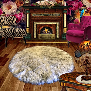 Fur Accents Plush Shag Round, Area Rug, Hide, Accent Rug, Luxury Soft Faux Fur Carpet, Hand Made USA, (3' Diameter, White)