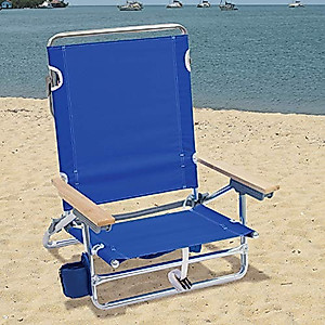 Rio Brands 5 Position Classic Lay Flat Beach Chair with Backpack Straps, Polyester, Blue, 8.5"