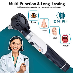 Zniry Fiber Optic Mini Otoscope - Ear Scope with Light, Ear Infection Detector (Black Color)