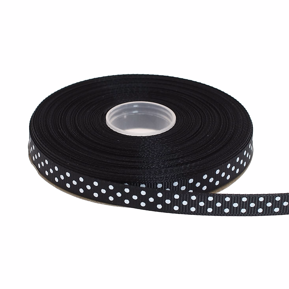 DXEUD Polka Dot Grosgrain Ribbon 25 Yard Each Roll 100% Polyester (3/8", Black)