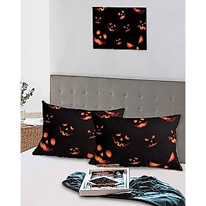 Edwiinsa Halloween Pillow Covers Standard Size Set of 2 Bed Pillow, Fall Pumpkin HorrorBlack Orange Plush Soft Comfort for Hair/Skin Cooling Pillowcases with Envelop Closure 20''x26''