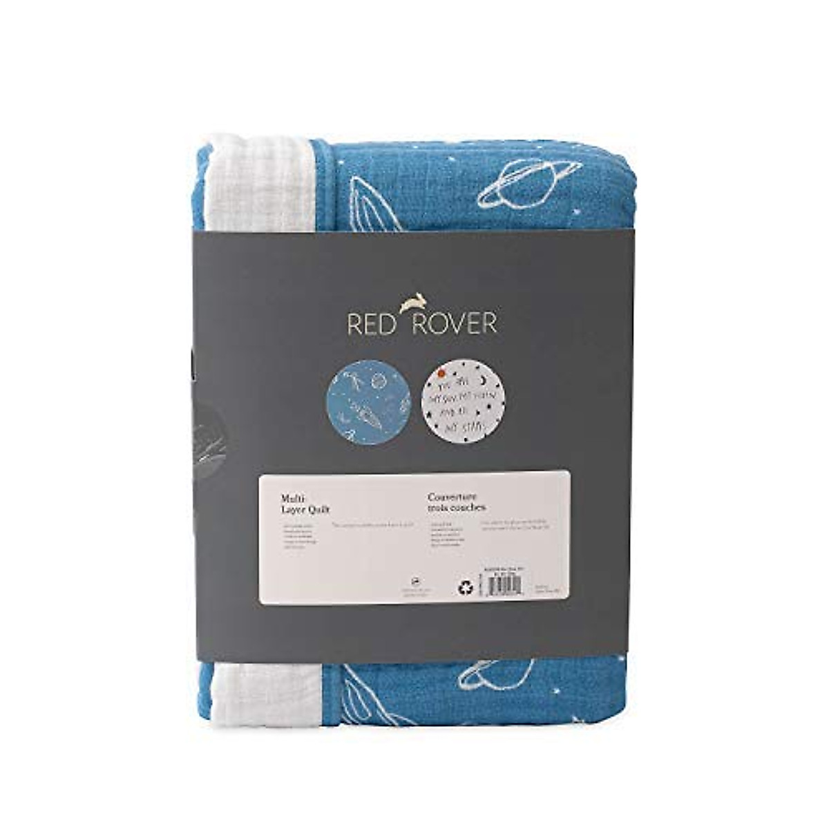 Red Rover Kids Cotton Muslin Quilt – 44” x 44”- 100% Cotton – Machine Washable – Softer with Every Wash – Playful Designs - Lightweight, Breathable Layers – Unisex (Sun Moon Stars)