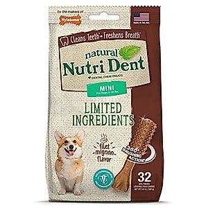 Nylabone Nutri Dent Filet Mignon Flavored Dog Dental Chews 32 Mini 1.75" Treats for Dogs 5-10 lbs.