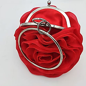 IAMUHI Womens Chiffon Mini Floral Evening Hanbag Small Rose Flower Clutch Purse Wallet Bag with Ring Wrist Handle,Red