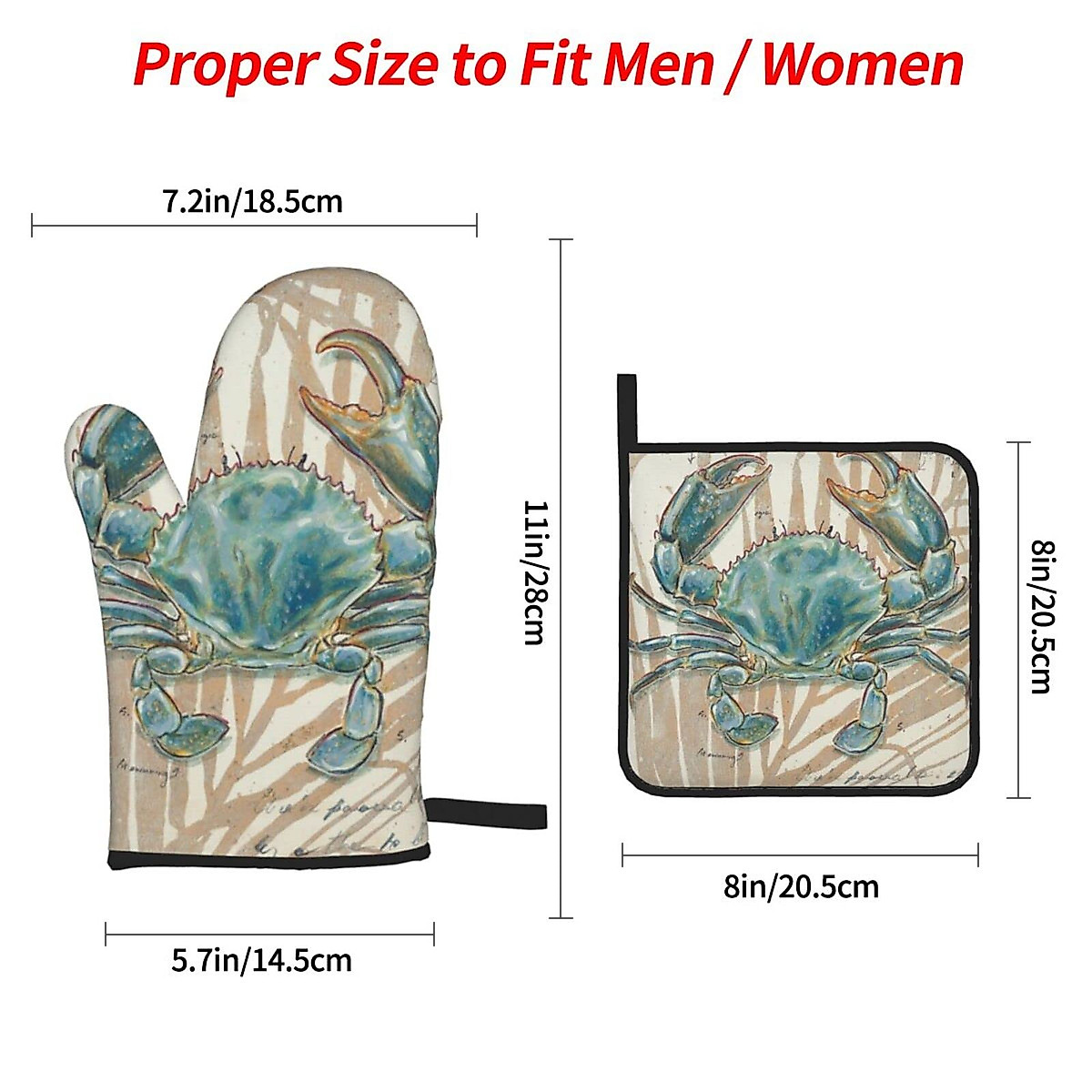 Oven Mitts and Pot Holders Sets of 4,Nautical Ocean Animal Sea Underwater Submarine Blue Crab Fantastic,Oven Mitts Heat Resistant Oven Gloves Set Potholders for Kitchen Baking Grilling