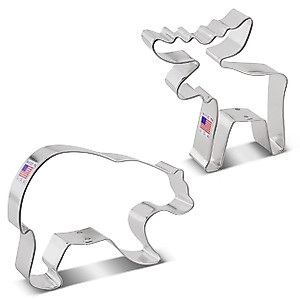 Mountain Wildlife Cookie 2-Pc Cutter Made in USA by Ann Clark, Grizzly Bear and Moose