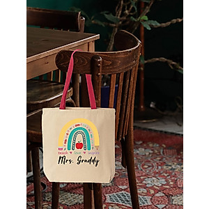 shop4ever® Custom Personalized Teacher Teach Love Inspire Rainbow Cotton Canvas Tote Reusable Shopping Bag Natural - Red 1 Pack