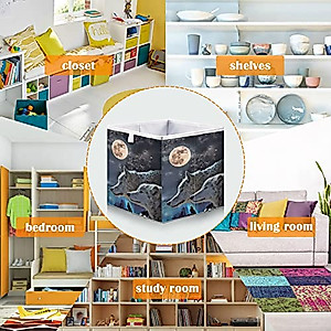 visesunny Closet Baskets Wolf Animal Storage Bins Fabric Baskets for Organizing Shelves Foldable Storage Cube Bins for Clothes, Toys, Baby Toiletry, Office Supply