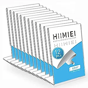 8.5x11 Acrylic Sign Holder, HIIMIEI Slant Back Sign Holders Portrait Ad Frames Clear Durable Flyer Display Stand for Office Home Store Restaurant Pack of 12
