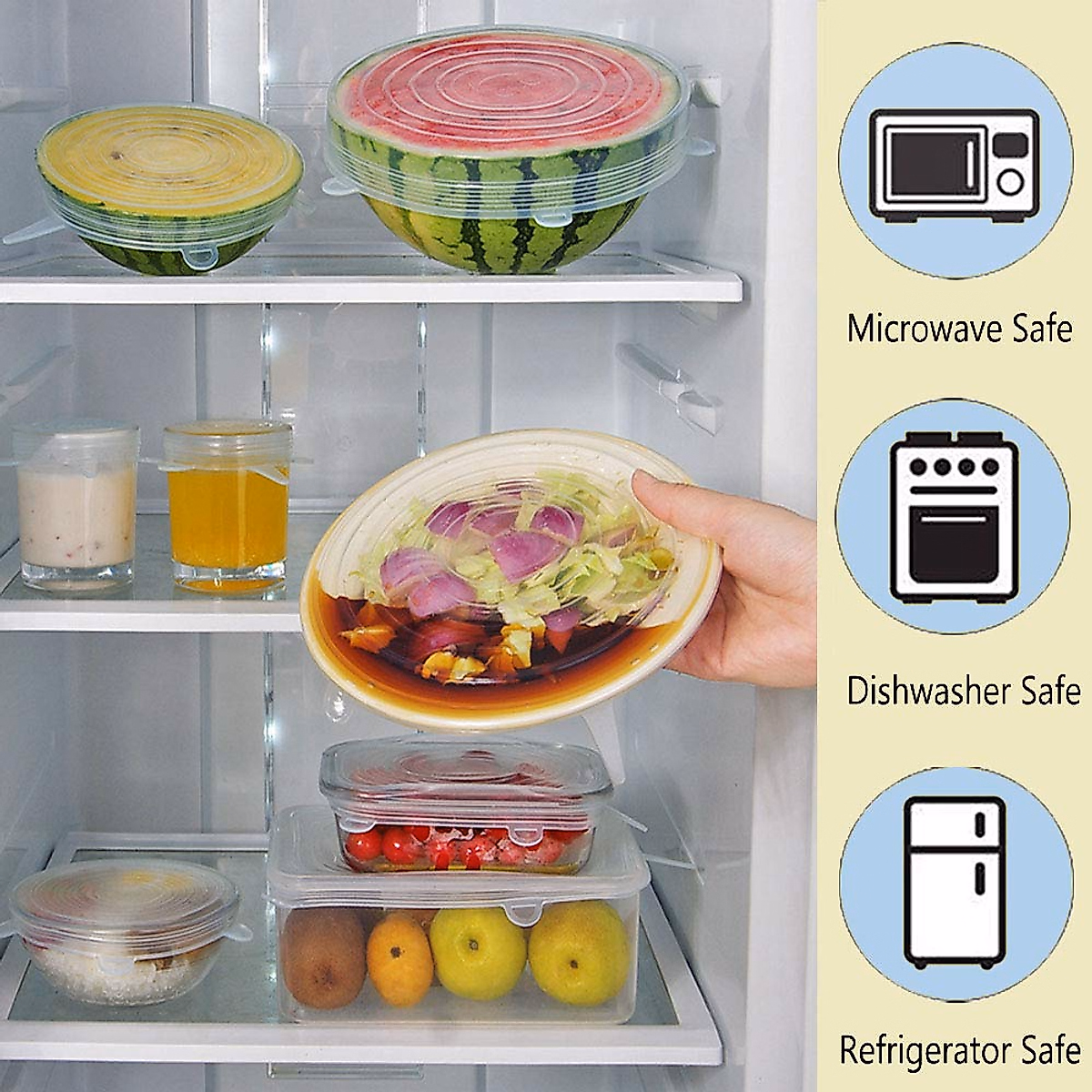 Silicone Stretch Lids Rectangle 12-Pack, Reusable Food Container Lids, BPA-Free, Eco-Friendly Bowl Covers, Microwave, Oven & Dishwasher Safe